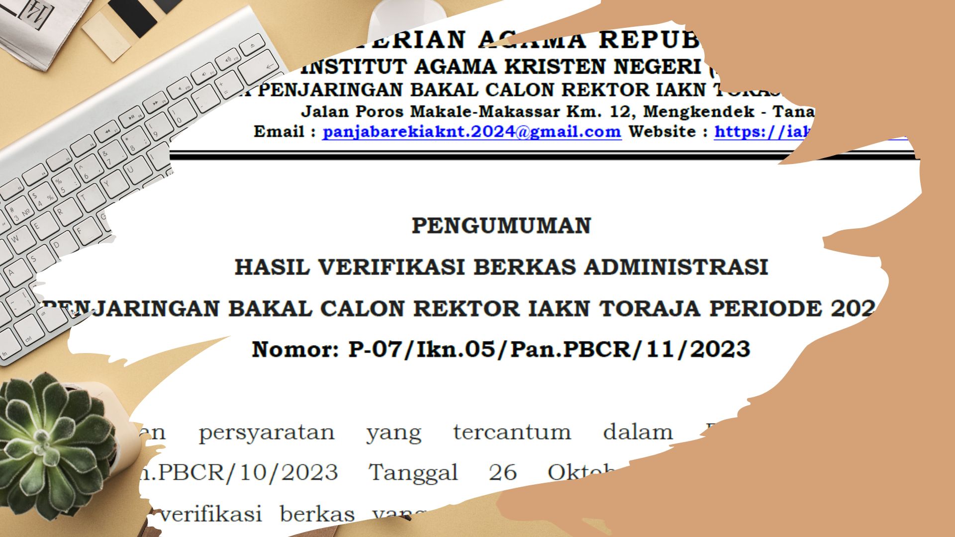 Pengumuman Hasil Verifikasi Berkas Administrasi Penjaringan Bakal Calon